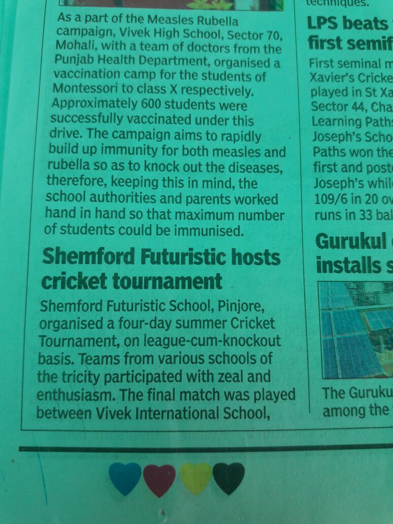 Shemford Futuristic School Pinjore hosts cricket tournament