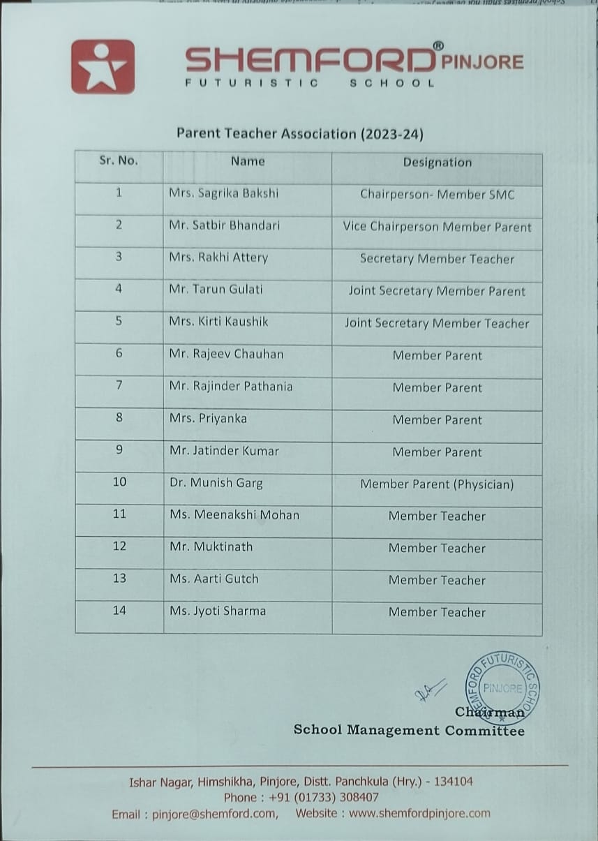 Meet Our PTA Members | Shemford Pinjore